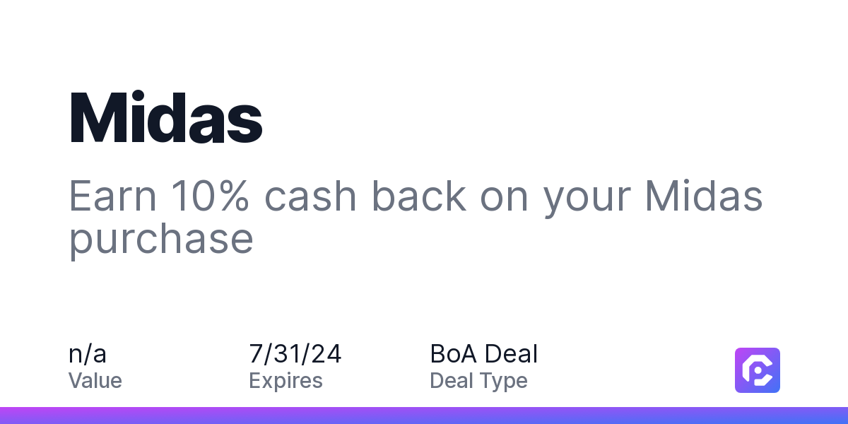Midas: Earn 10% cash back on your Midas purchase | CardPointers